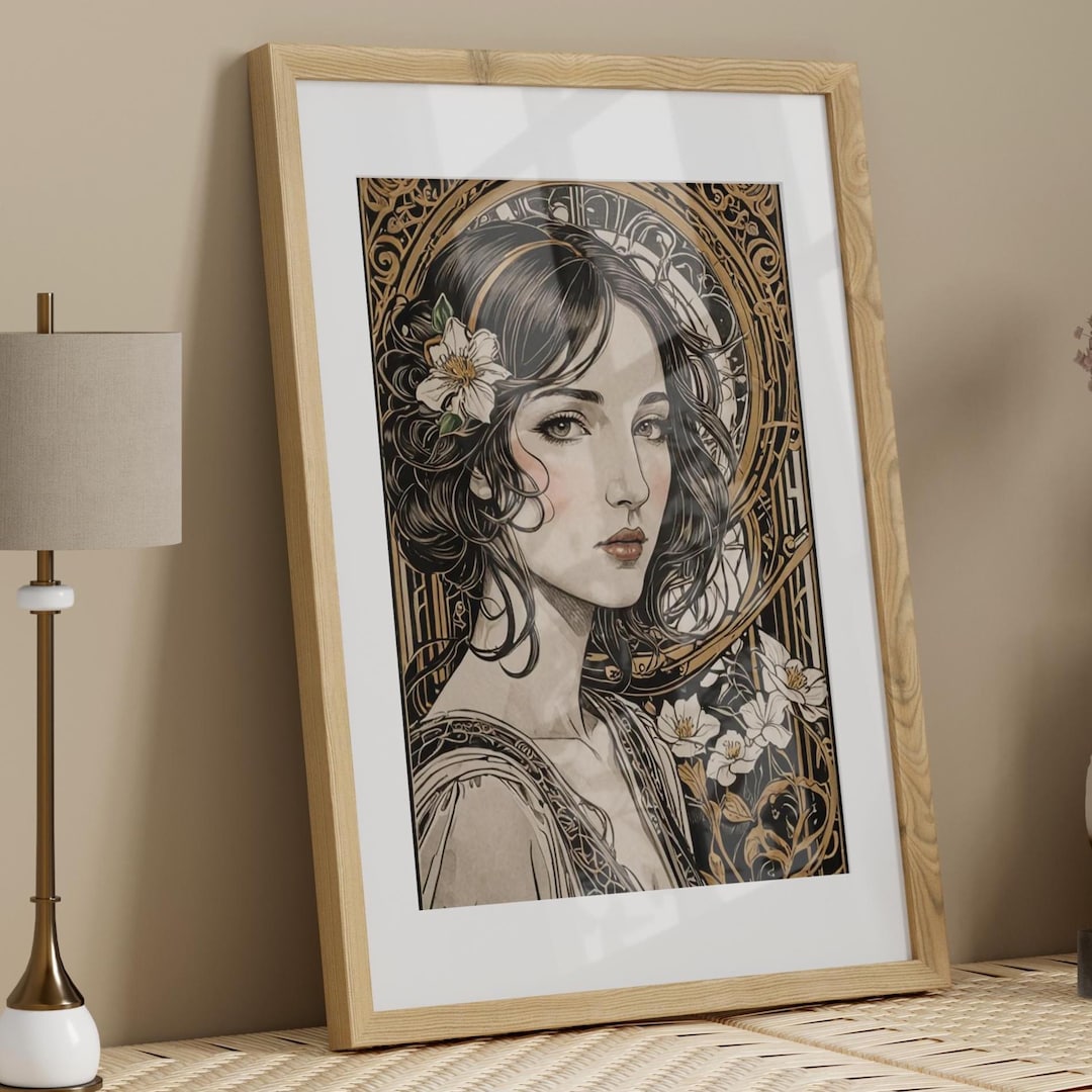 Art Nouveau Girl Print: Vintage Art Deco Woman Portrait (digital ...