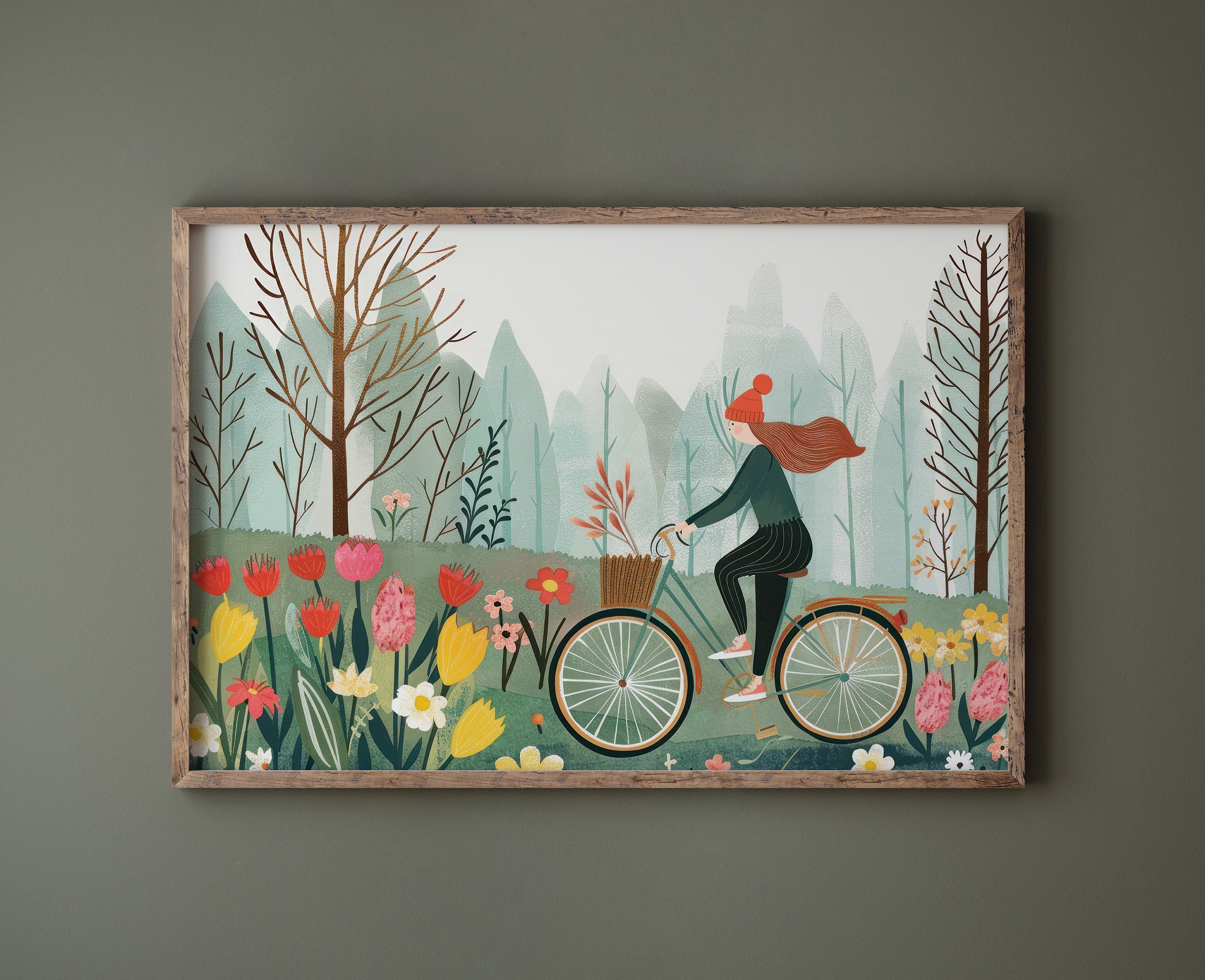 Scandi Spring Bike Ride Printable, Modern Farmhouse Decor, Scandinavian ...