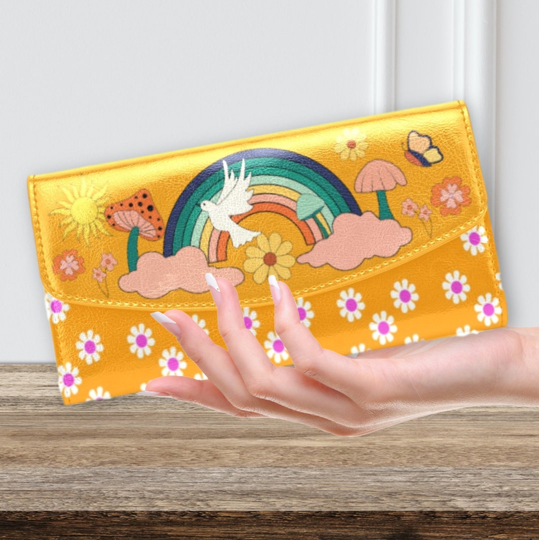 Bright Retro Boho Hippie Rainbow Wallet, Yellow Rainbow Wallet, Kawaii ...