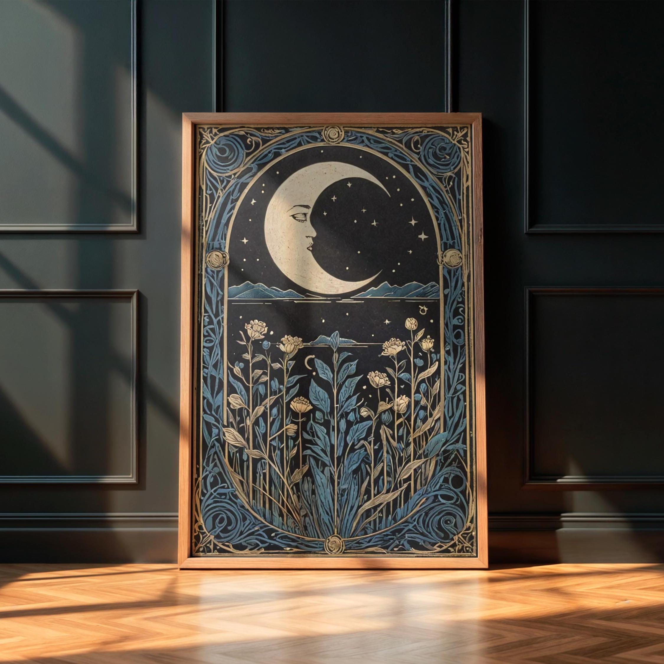 Blue Moon Art Deco Print Blue Art Nouveau Printable Art Bohemian Home ...