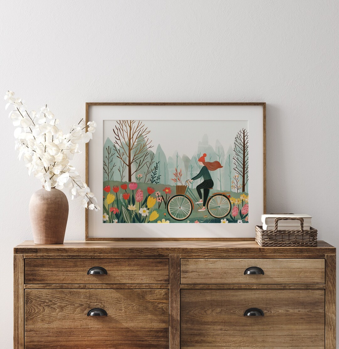 Scandi Spring Bike Ride Printable, Modern Farmhouse Decor, Scandinavian ...