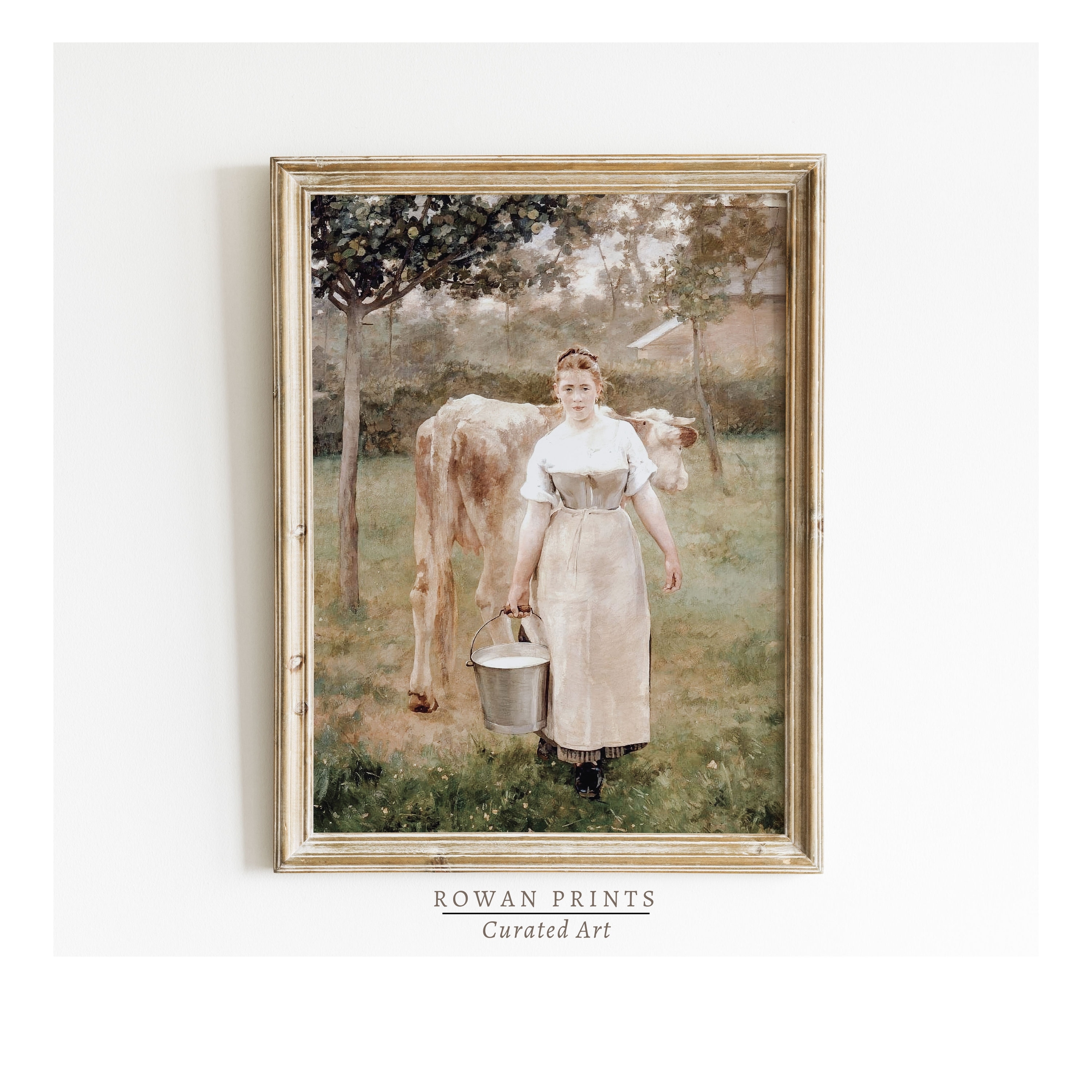 Vintage Farmhouse Portrait Painting | Antique Kitchen Print | Milkmaid ...