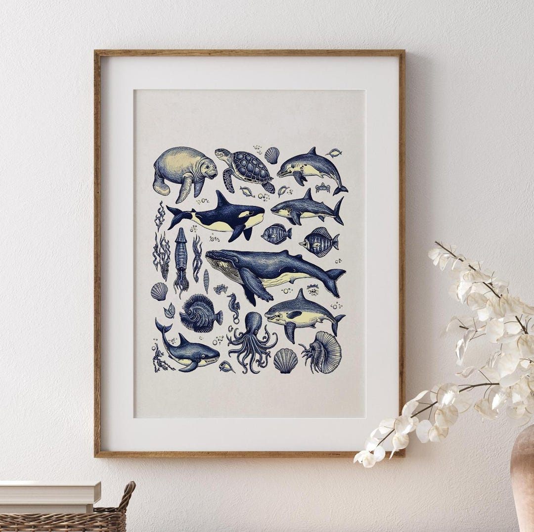 Vintage Sea Animals Print, Coastal Art, Beachy Home Decor, Printable ...