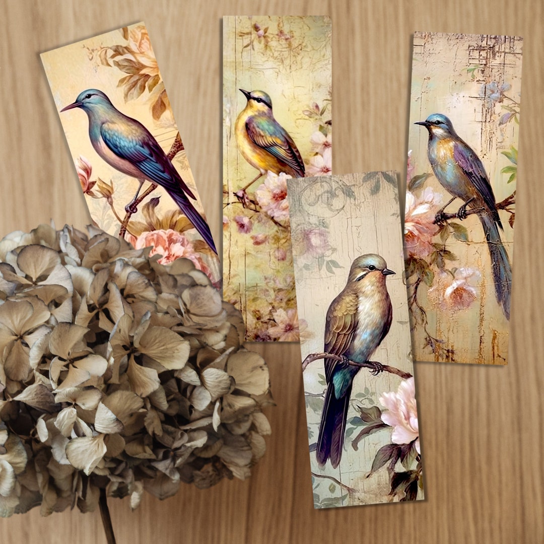 Vintage Birds Printable Set of 4 Bookmarks, Gift for Reader, Bird Lover ...
