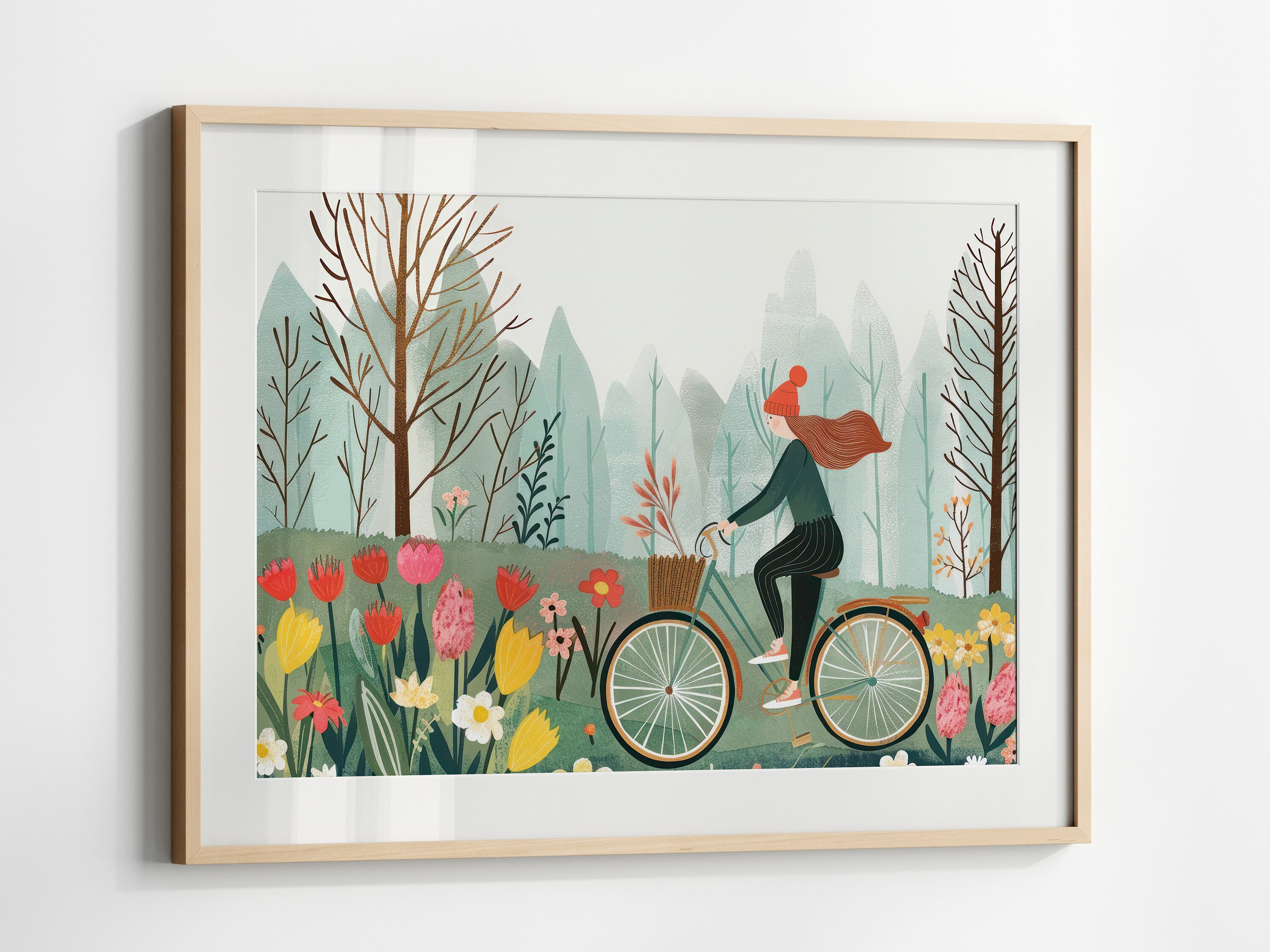 Scandi Spring Bike Ride Printable, Modern Farmhouse Decor, Scandinavian ...