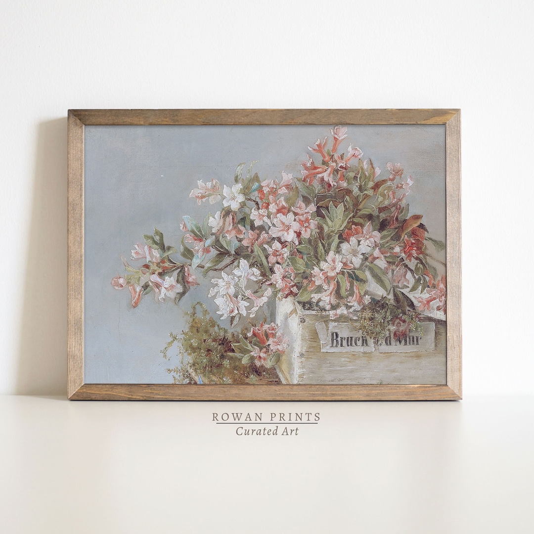 Flower Box Vintage Painting | Antique Wall Art | French Country Print ...