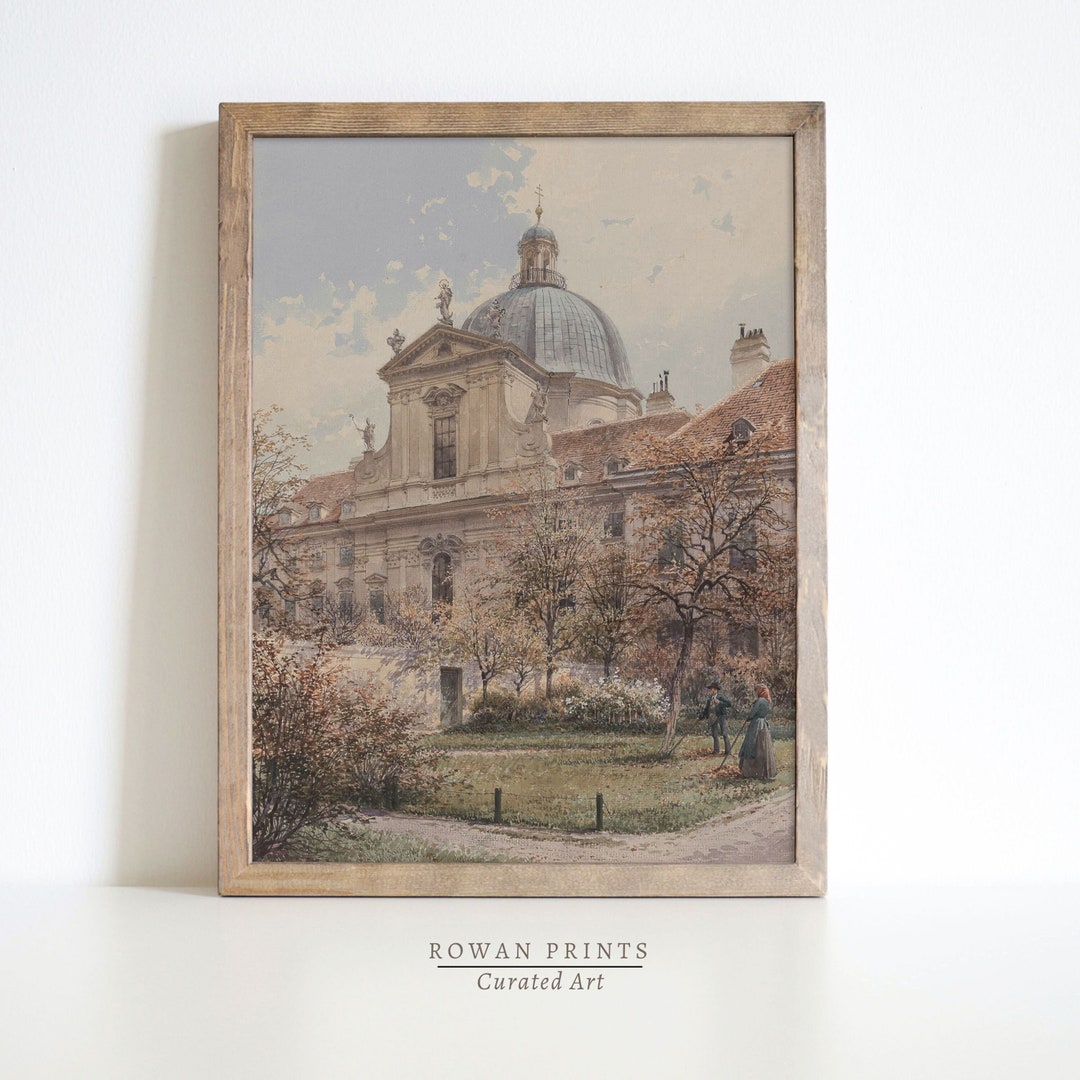 Monastery Garden Vintage Painting | Religious Architecture Print ...