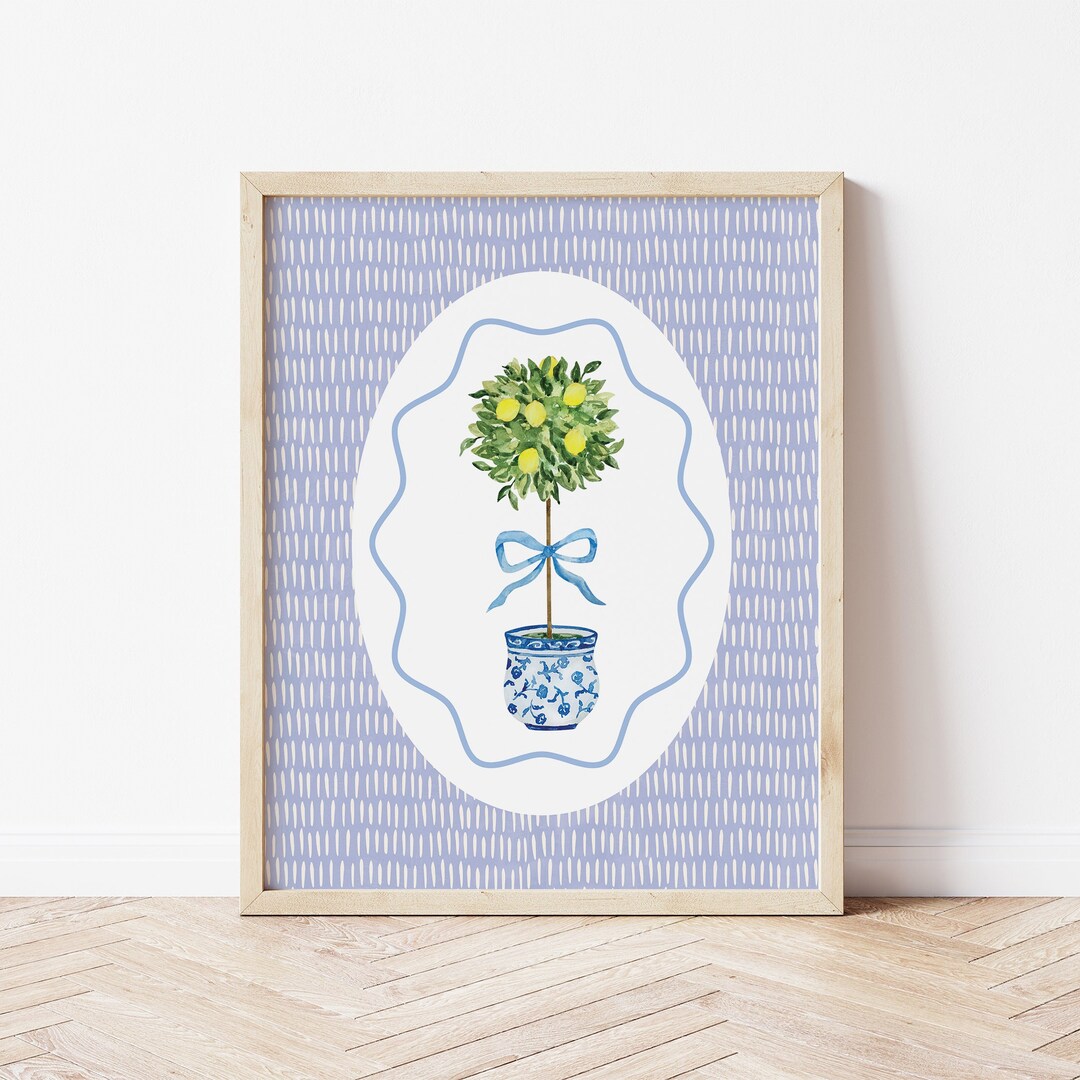 Lemon Tree Digital Art Print, Colourful Home Decor Gift, Blue Kitchen ...