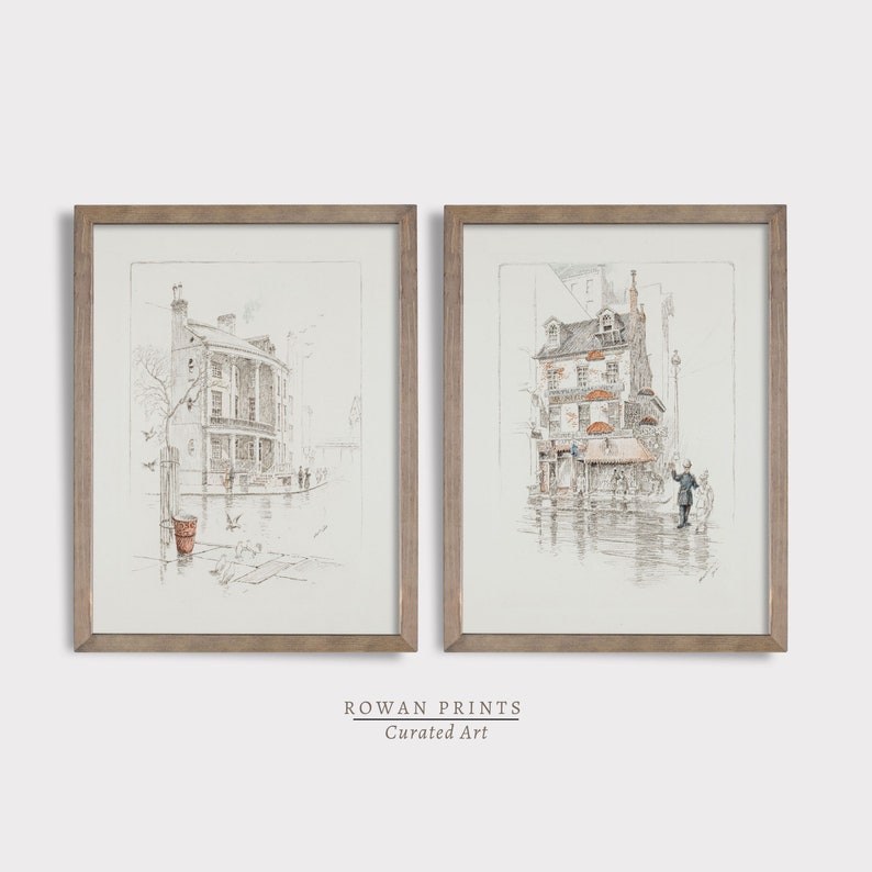 Vintage Cityscape Print SET of 4 Street Sketch Cityscape - Etsy
