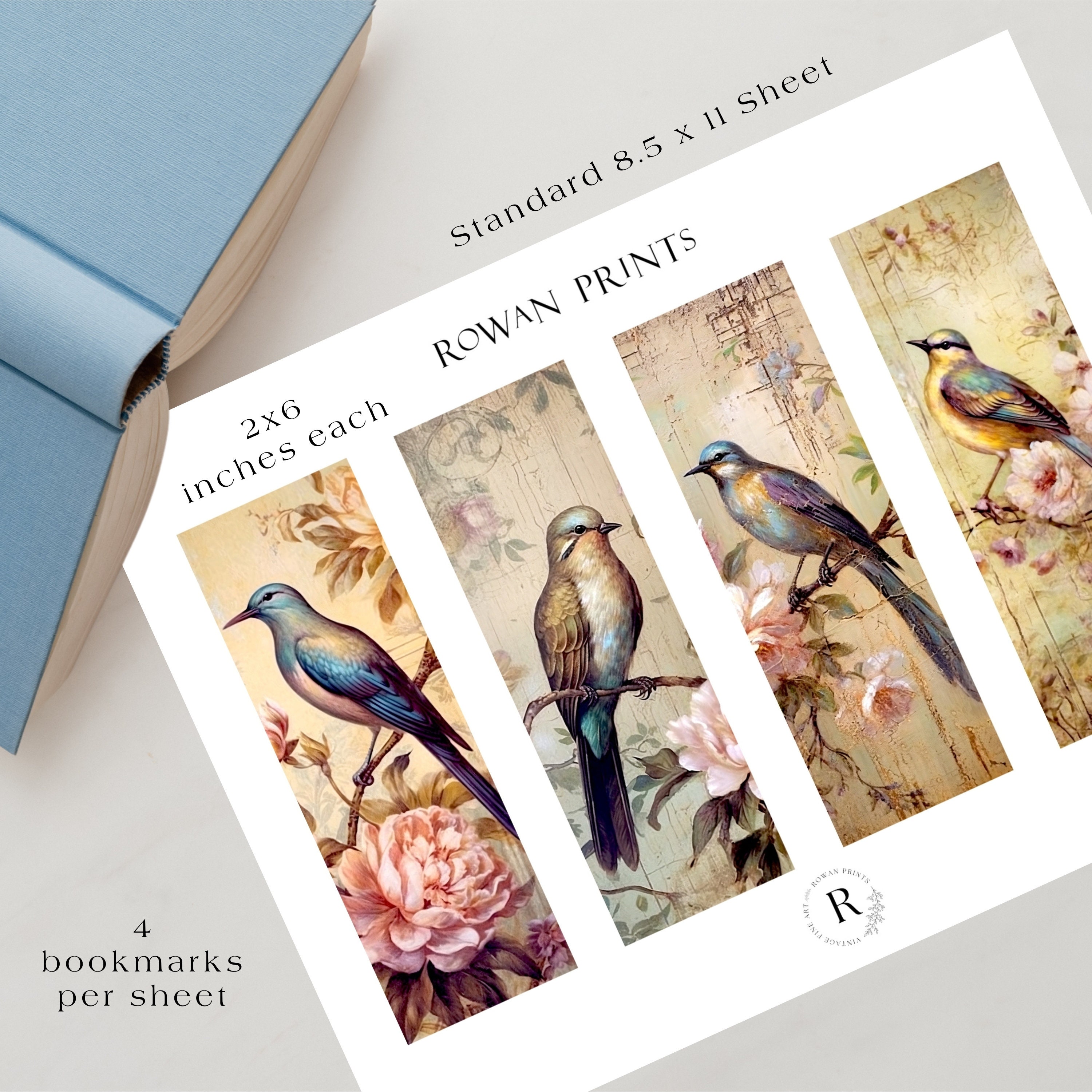 Vintage Birds Printable Set of 4 Bookmarks, Gift for Reader, Bird Lover ...