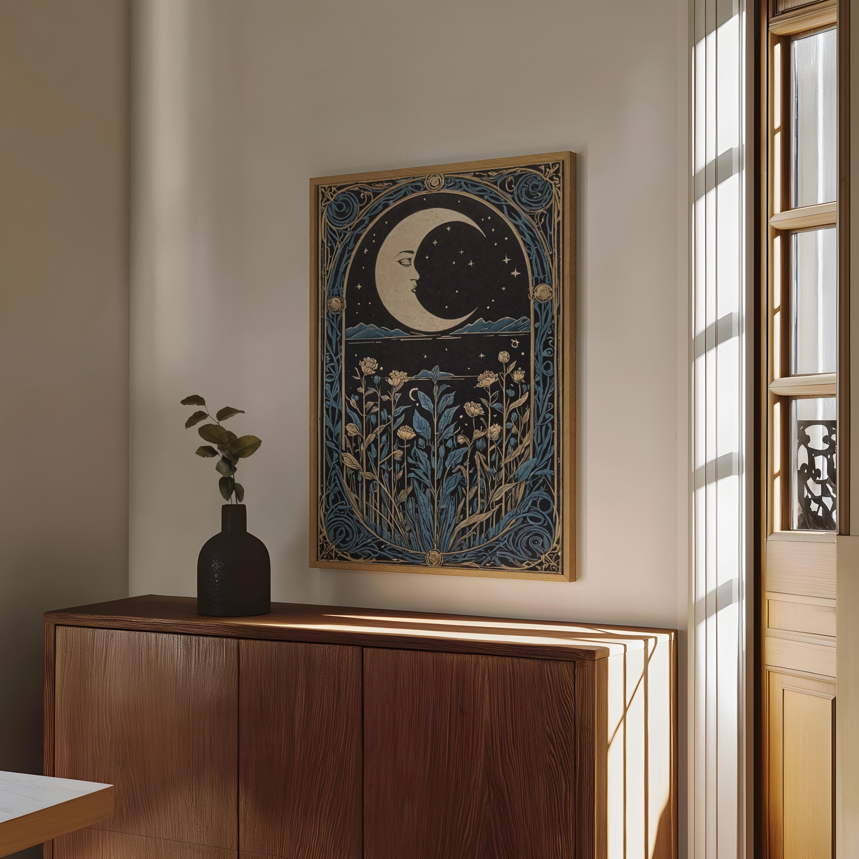 Blue Moon Art Deco Print Blue Art Nouveau Printable Art Bohemian Home ...