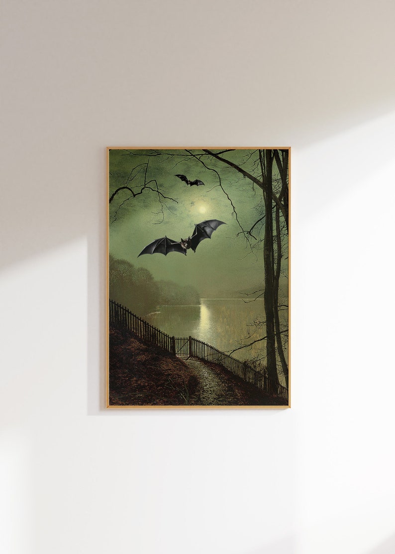 Vampire Bat Vintage Dark Academia Painting, Halloween Decor, Victorian ...