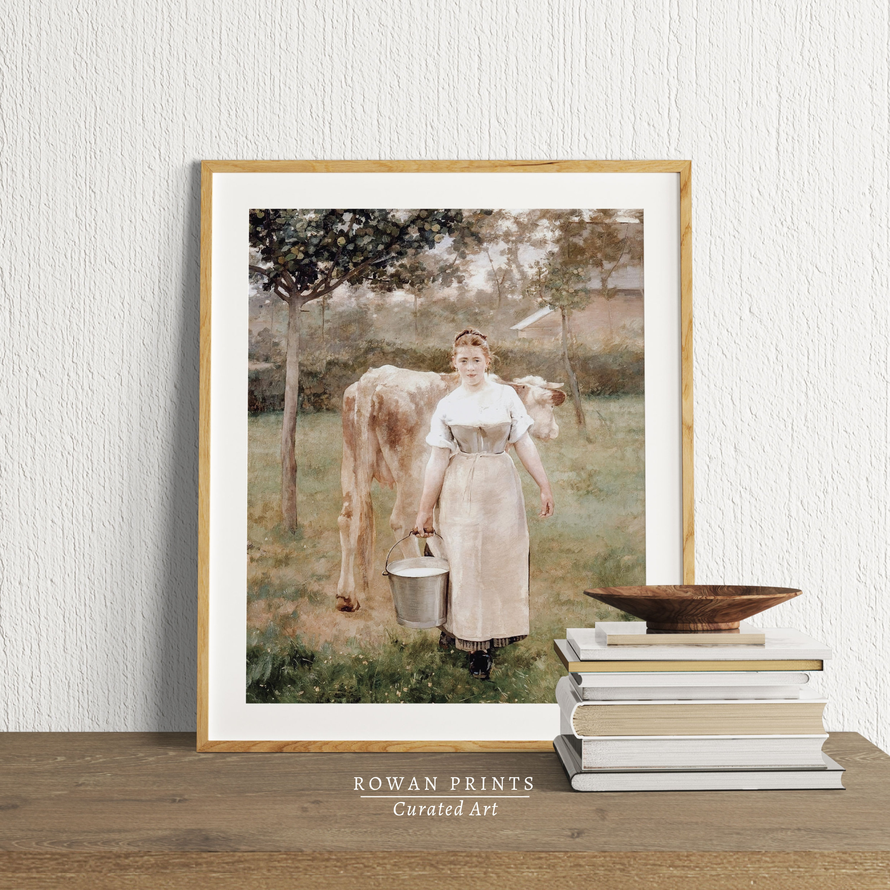 Vintage Farmhouse Portrait Painting | Antique Kitchen Print | Milkmaid ...