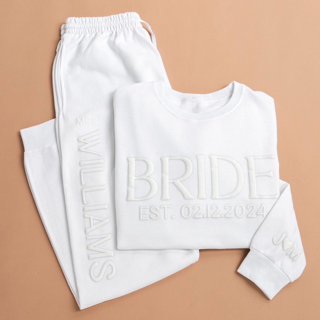 Embossed Bridal Gift Set, Bride Sweatshirt, Bride Joggers, Custom Bride ...