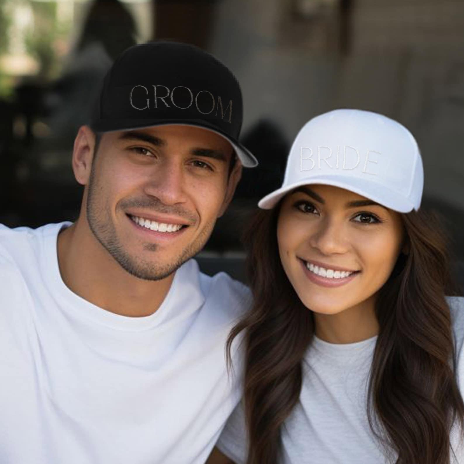 Bride & Groom Baseball Cap Duo - His and Hers Wedding Hats, Couple ...