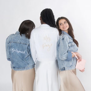 Bride Jean Jacket, White Personalized Bridal Jacket, Bride Denim Jacket ...