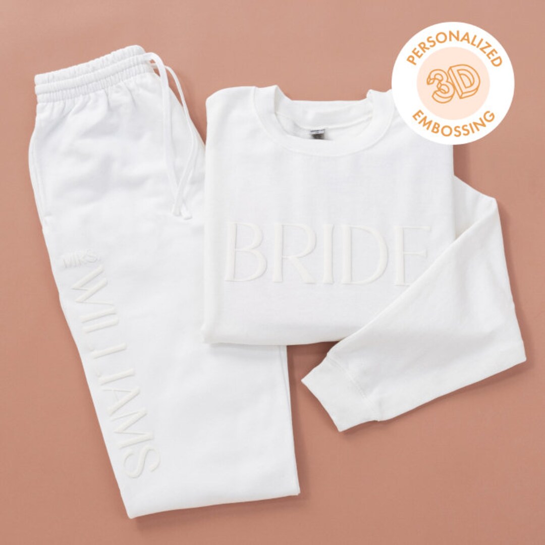 Embossed Bridal Gift Set, Bride Sweatshirt, Bride Joggers, Custom Bride ...