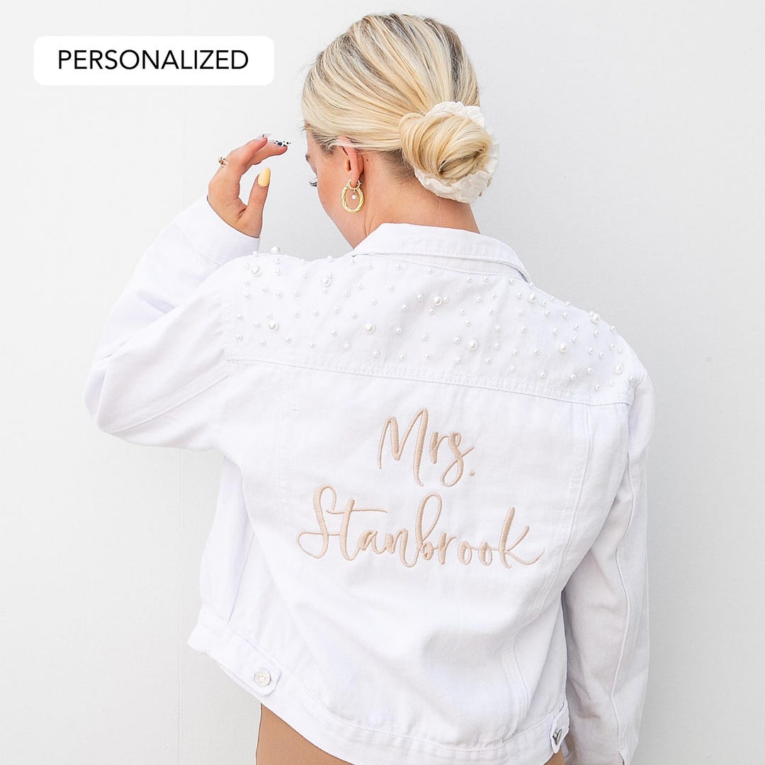 Bride Jean Jacket, White Personalized Bridal Jacket, Bride Denim Jacket ...