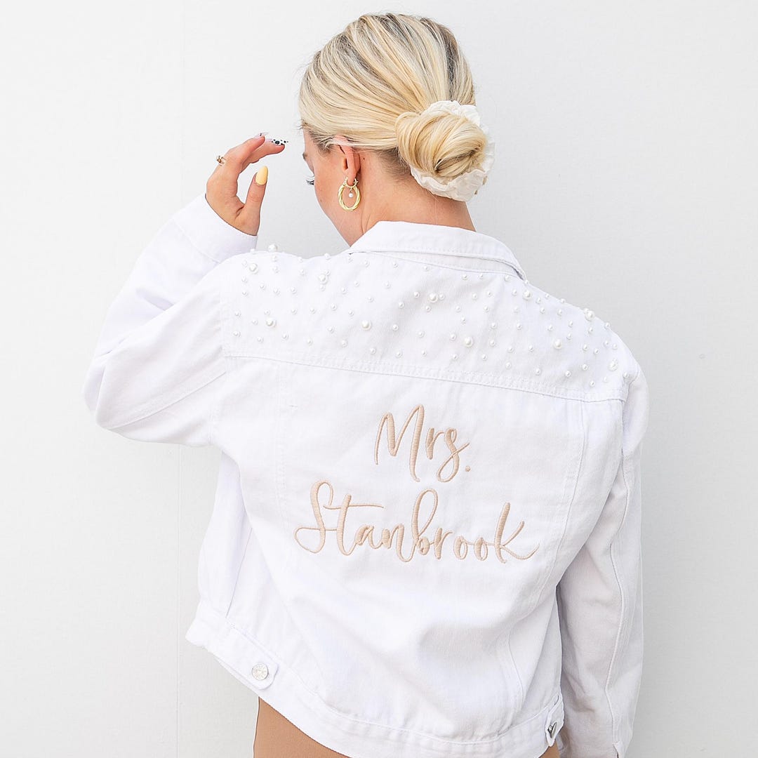 Bride Jean Jacket, White Personalized Bridal Jacket, Bride Denim Jacket ...