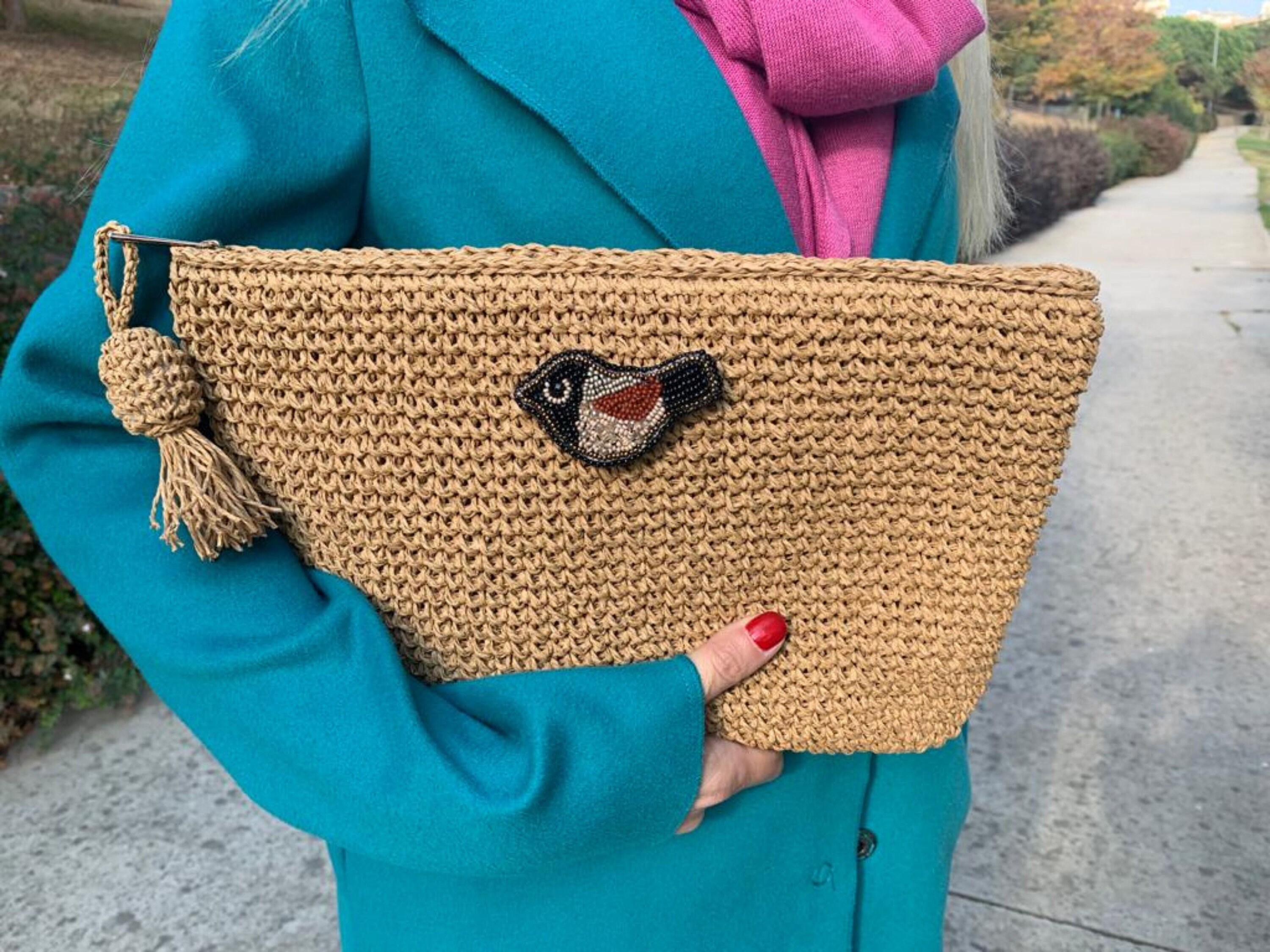 Luxury Paper Rope Clutch Tan, Straw Camel Purse, Handcrafted Clutch ...