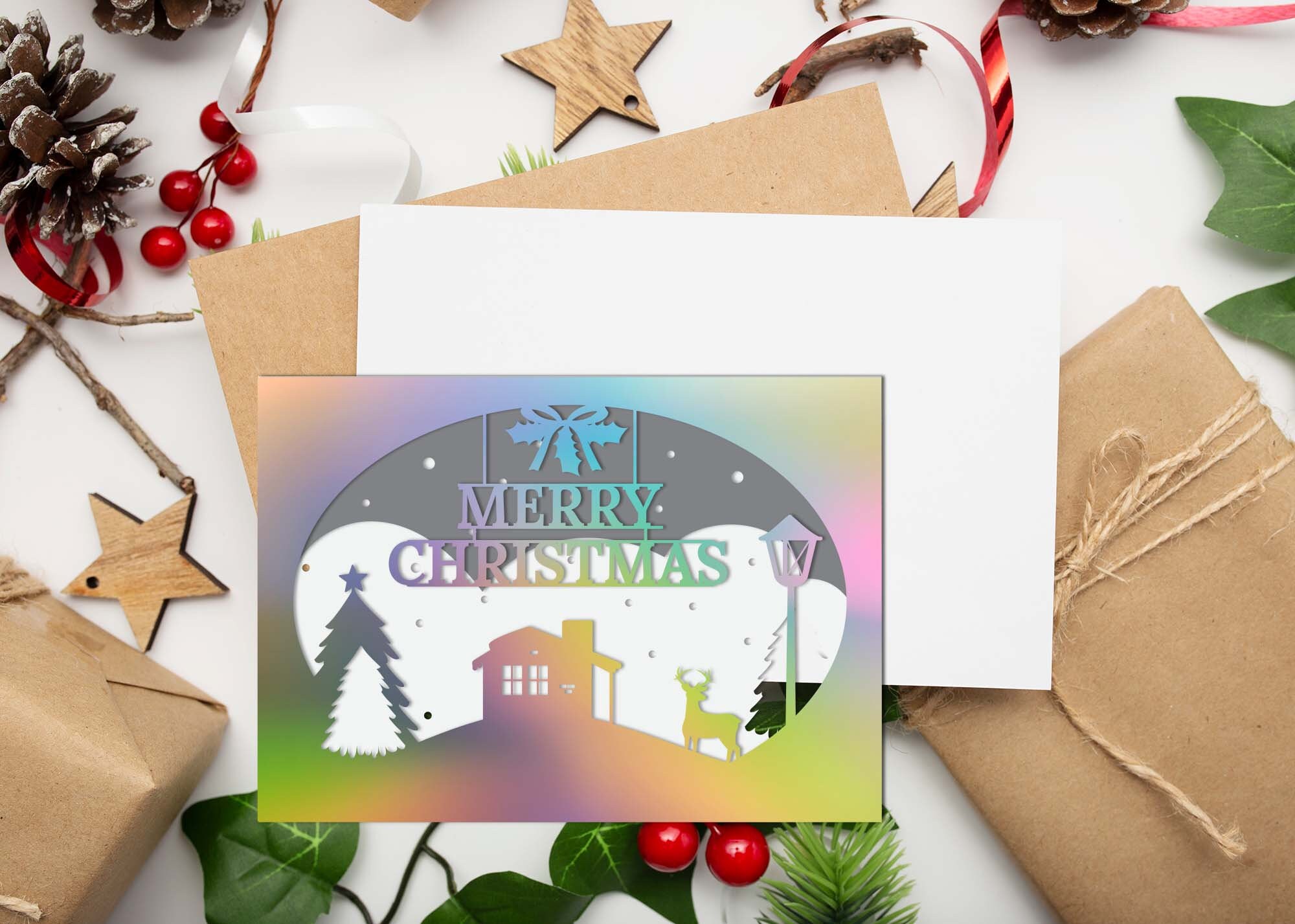Merry Christmas Card SVG 3 Layers Cricut File - Etsy