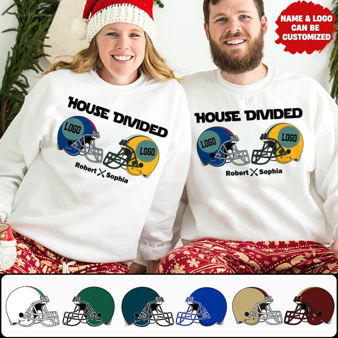 Custom Two Football Team Sweatshirt, Heart Divided Football Sweatshirt ...