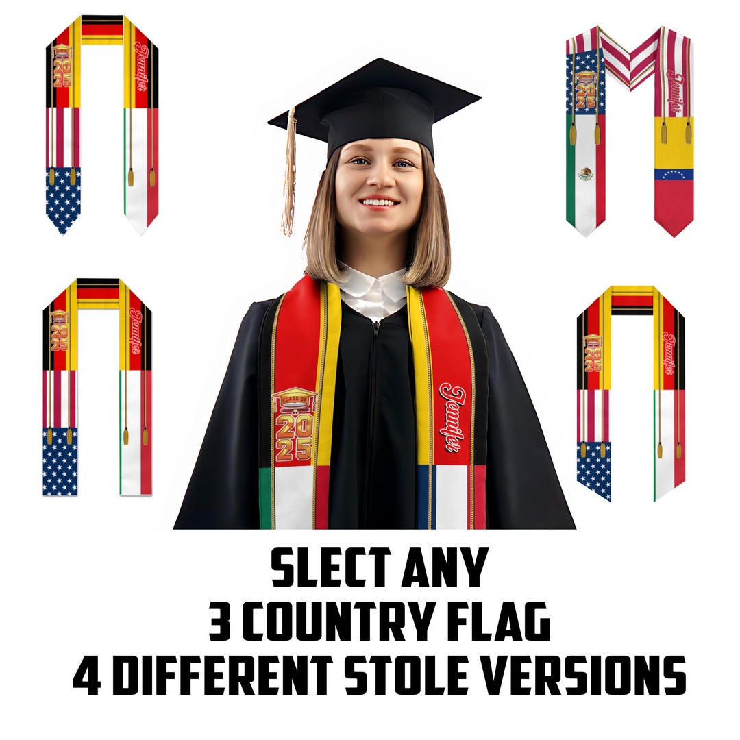 Personalized Mixed Three Flags Graduation Stole, Mexican Graduate ...