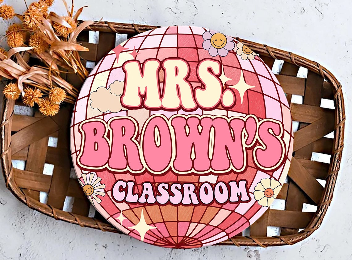 Disco Classroom Door Sign, Groovy Teacher Door Hanger, Teacher's Day ...