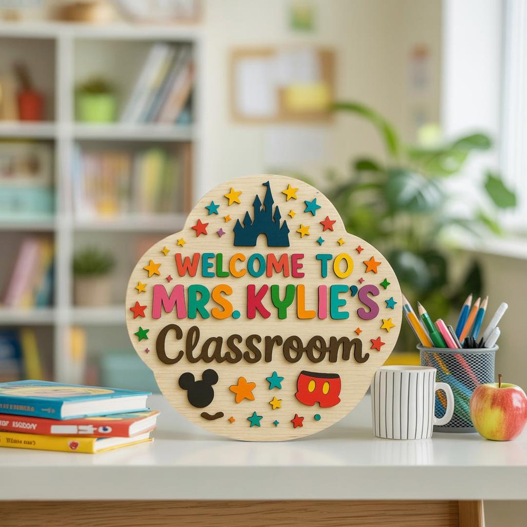Personalized Welcome Classroom Door Sign, Disney Teacher Sign, Teacher ...