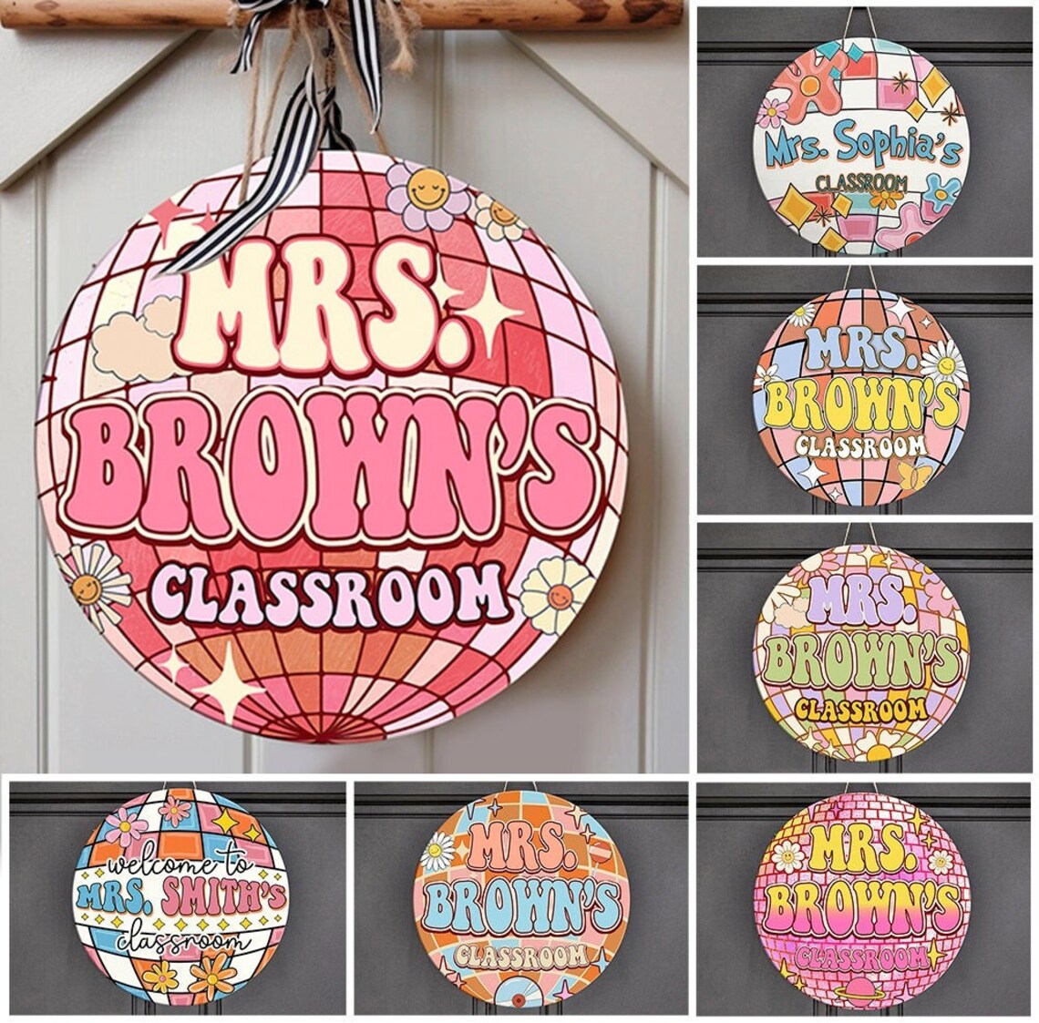 Disco Classroom Door Sign, Groovy Teacher Door Hanger, Teacher's Day ...