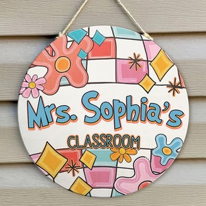 Disco Classroom Door Sign, Groovy Teacher Door Hanger, Teacher's Day ...