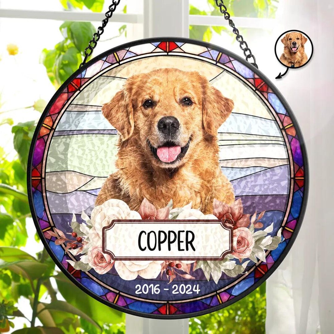 Stained Glass Custom Dog Portrait, Custom Dog Suncatcher Stained Glass ...