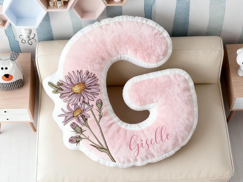Personalized Birth Flower Pillow, Custom Floral Letter Pillow, Birth ...