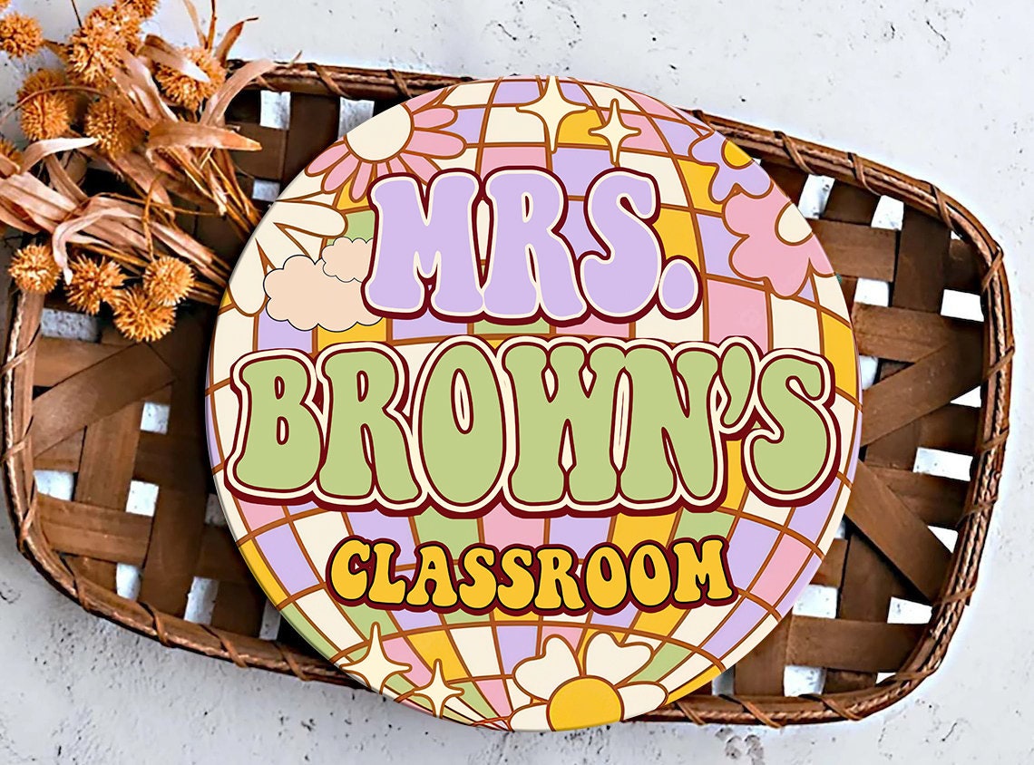 Disco Classroom Door Sign, Groovy Teacher Door Hanger, Teacher's Day ...