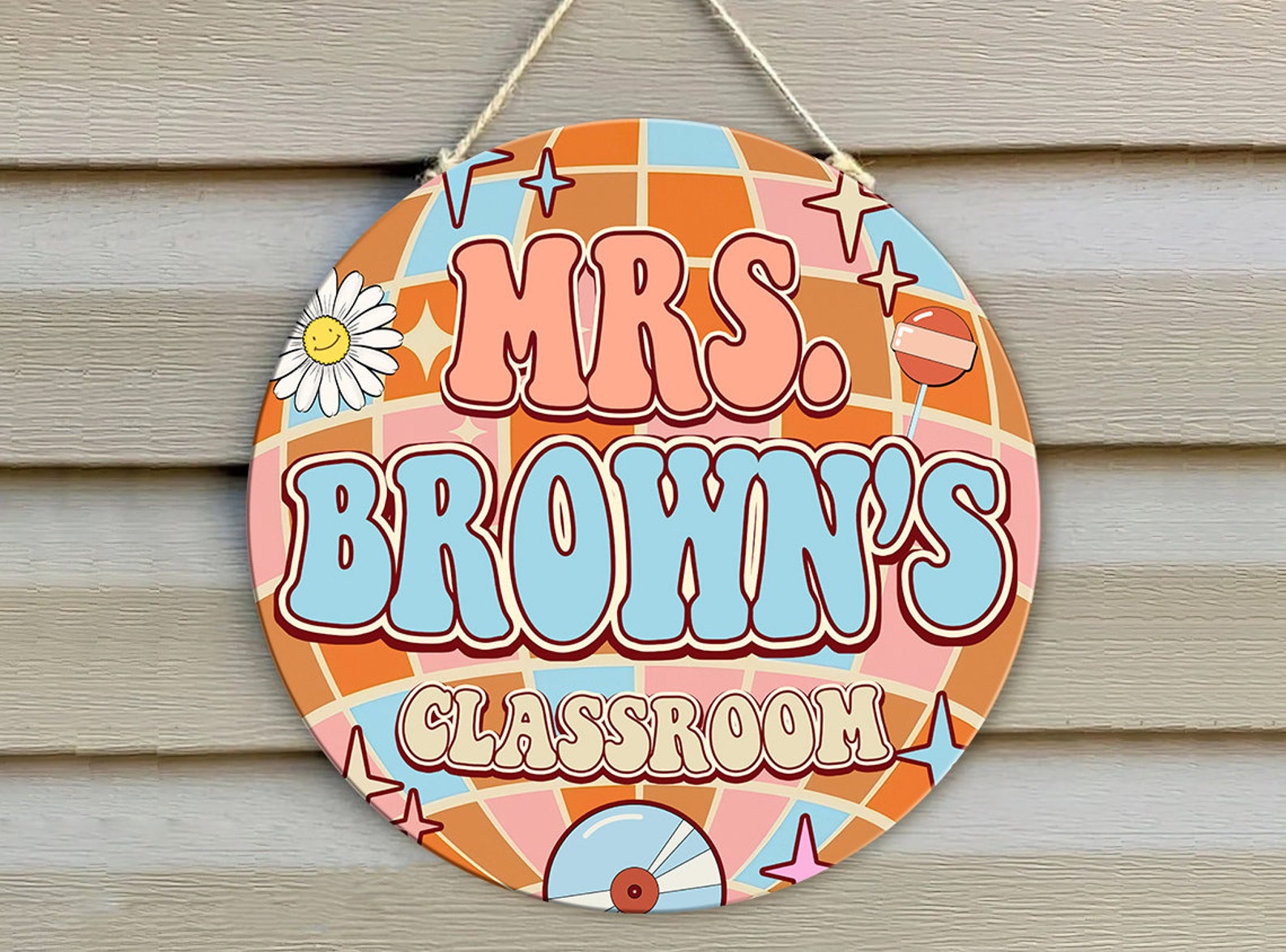 Disco Classroom Door Sign, Groovy Teacher Door Hanger, Teacher's Day ...