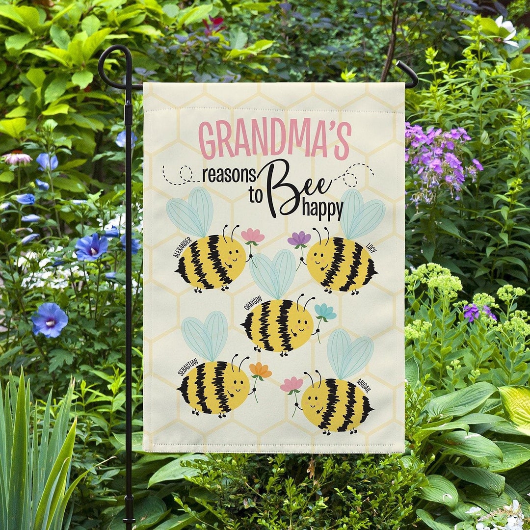 Personalized Grandma's Reason to Bee Happy Garden Flag, Mother's Day ...