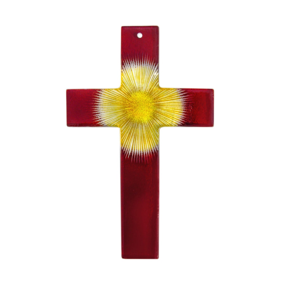 Glass Cross Red With Shining Sunbeams, Glaskreuz 9,5 Inch / 24 Cm - Etsy