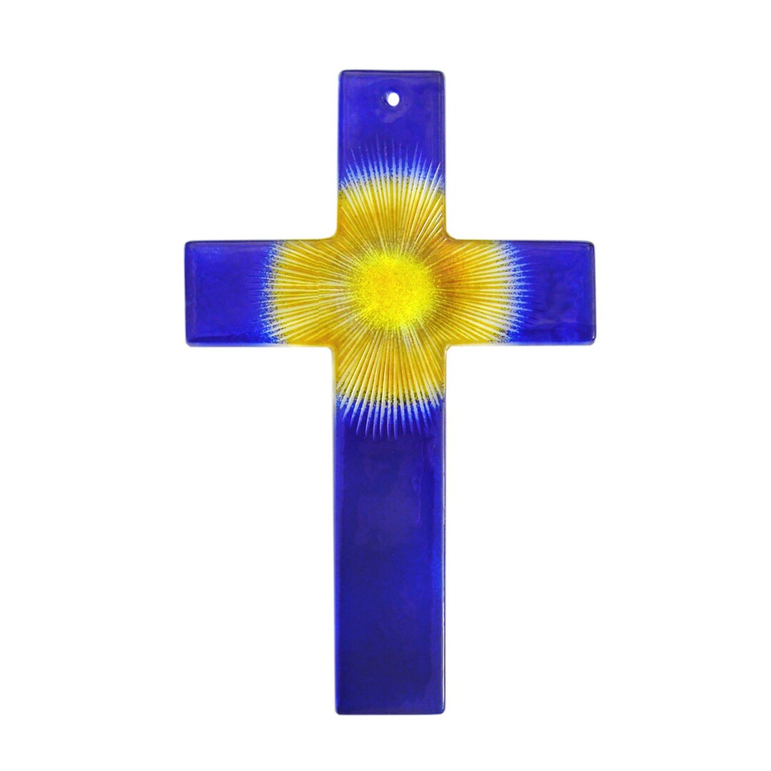Glass Cross Blue With Shining Sunbeams, Glaskreuz 9,5 Inch / 24 Cm - Etsy