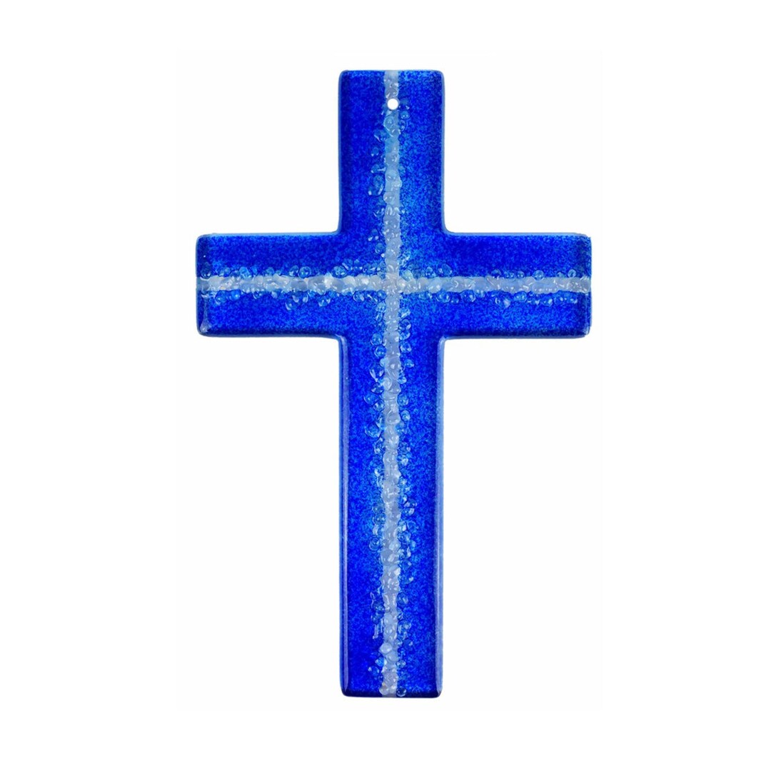 Glass Cross Blue With Shining Glass Droplets, Glaskreuz 9,5 Inch / 24 ...