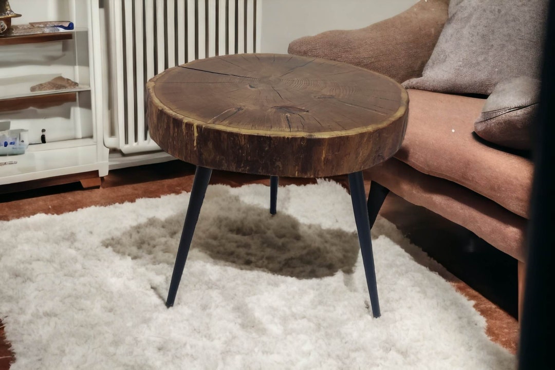 Unique Solid Oak Wood Coffee Table Handmade Thick 1-piece Round Wood ...