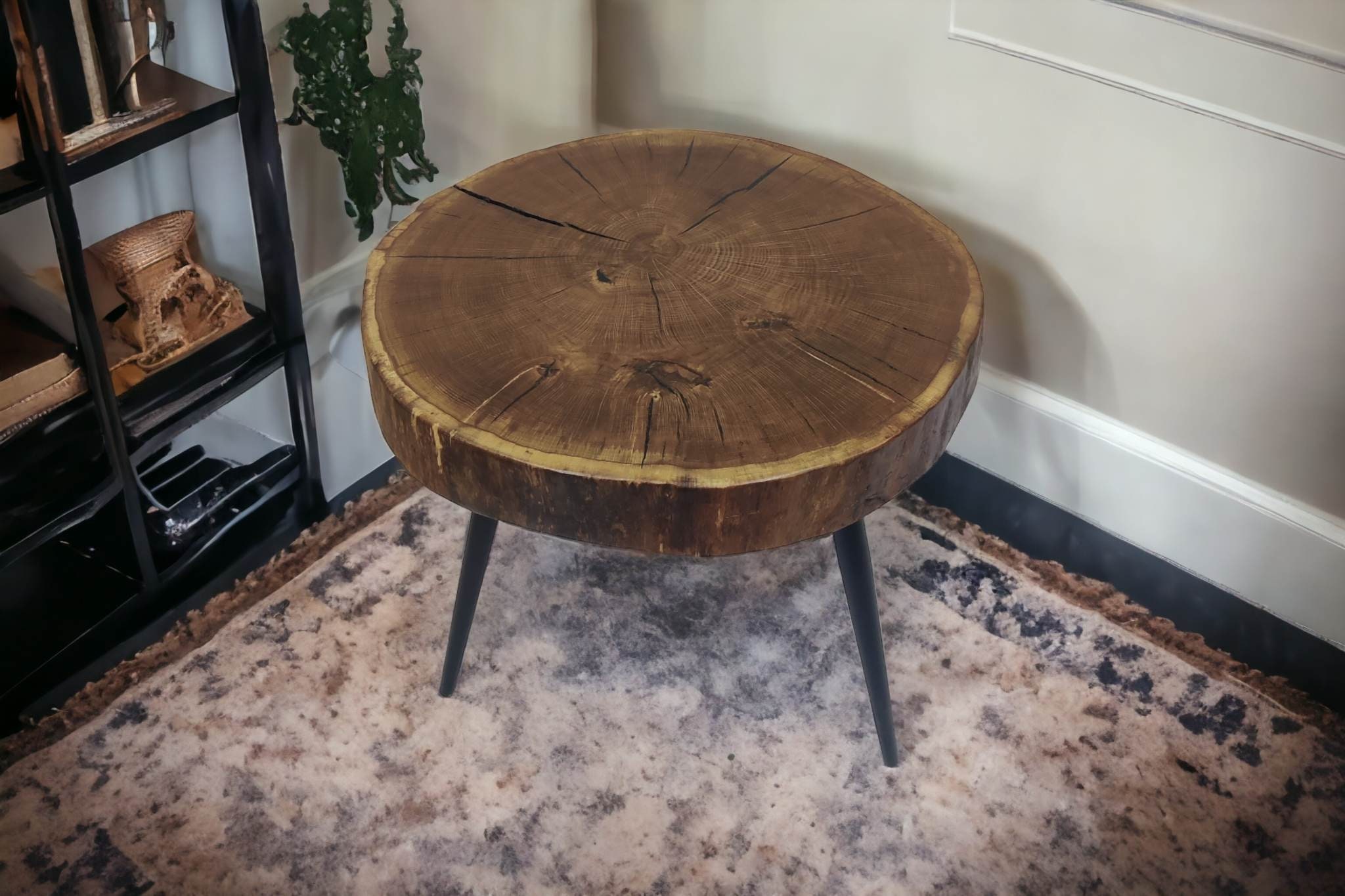 Unique Solid Oak Wood Coffee Table Handmade Thick 1-piece Round Wood ...