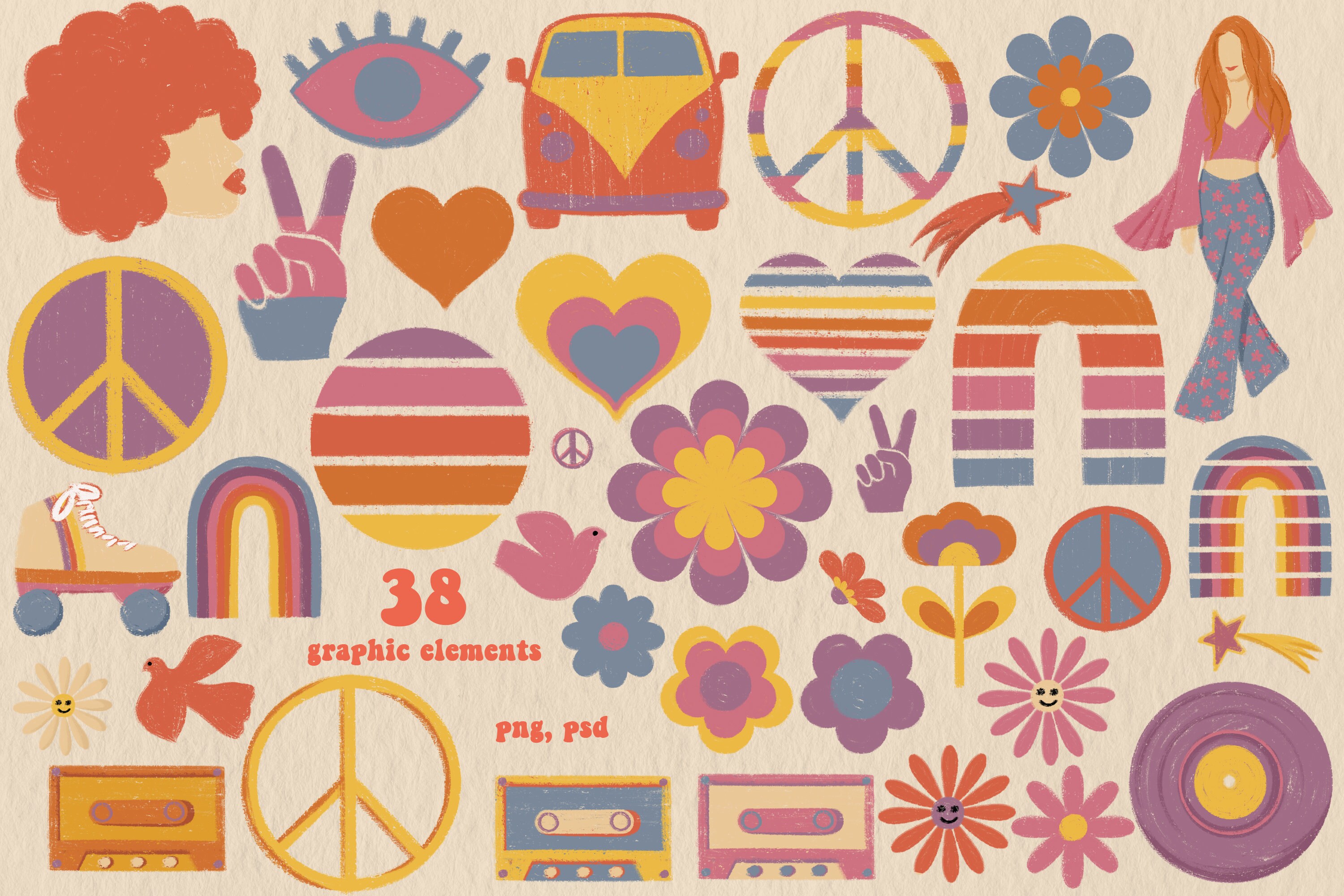 Groovy Clipart, 70's Clipart, Retro Flowers Hippie Art, Groovy Png ...