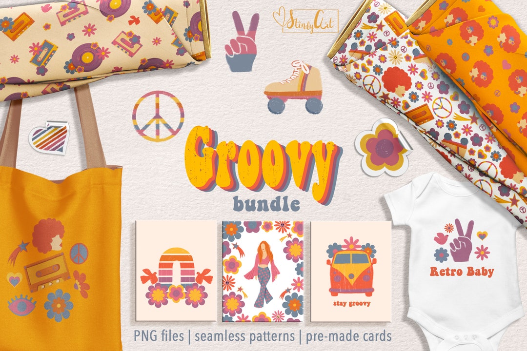 Groovy Bundle 70's Clipart, Retro Flower Digital Paper, Groovy ...