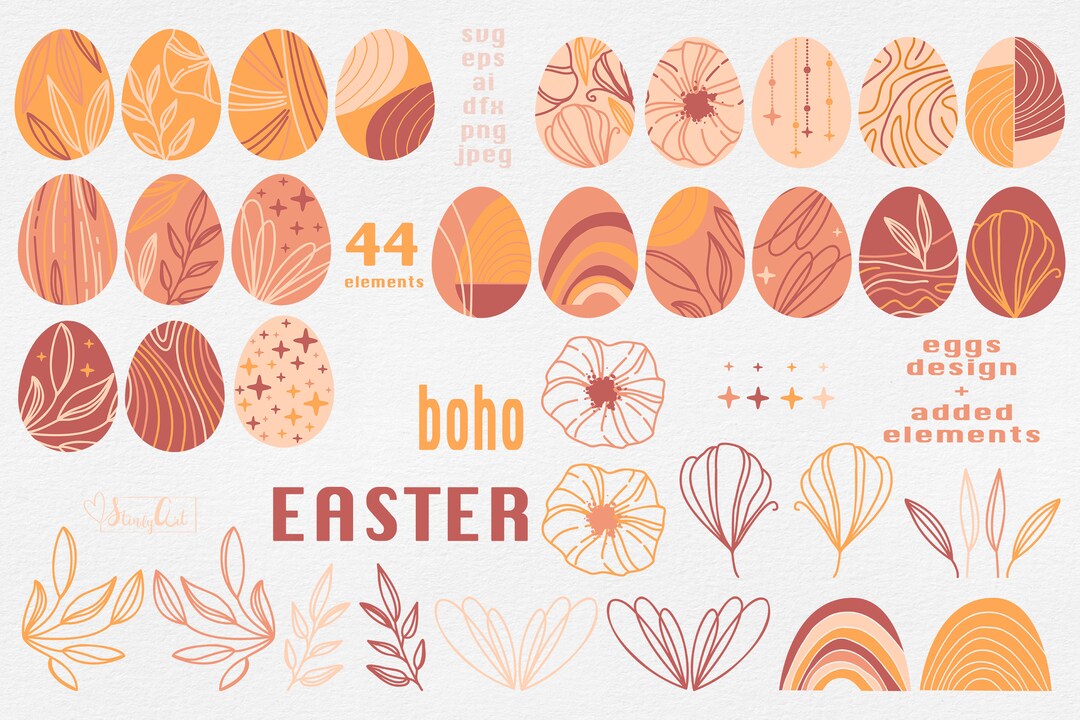 Boho Easter Eggs SVG Clipart: Floral Designs (digital Download) - Etsy
