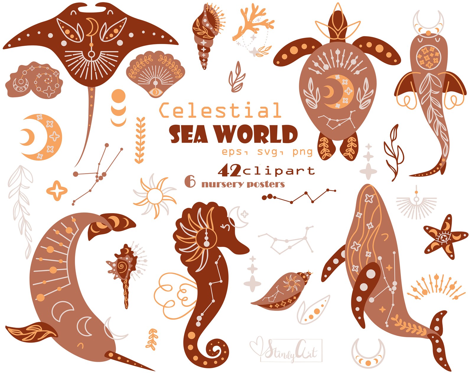 Boho Svg, Celestial Svg and Ocean Svg - Sea Turtle Svg, Narwhal Clipart ...