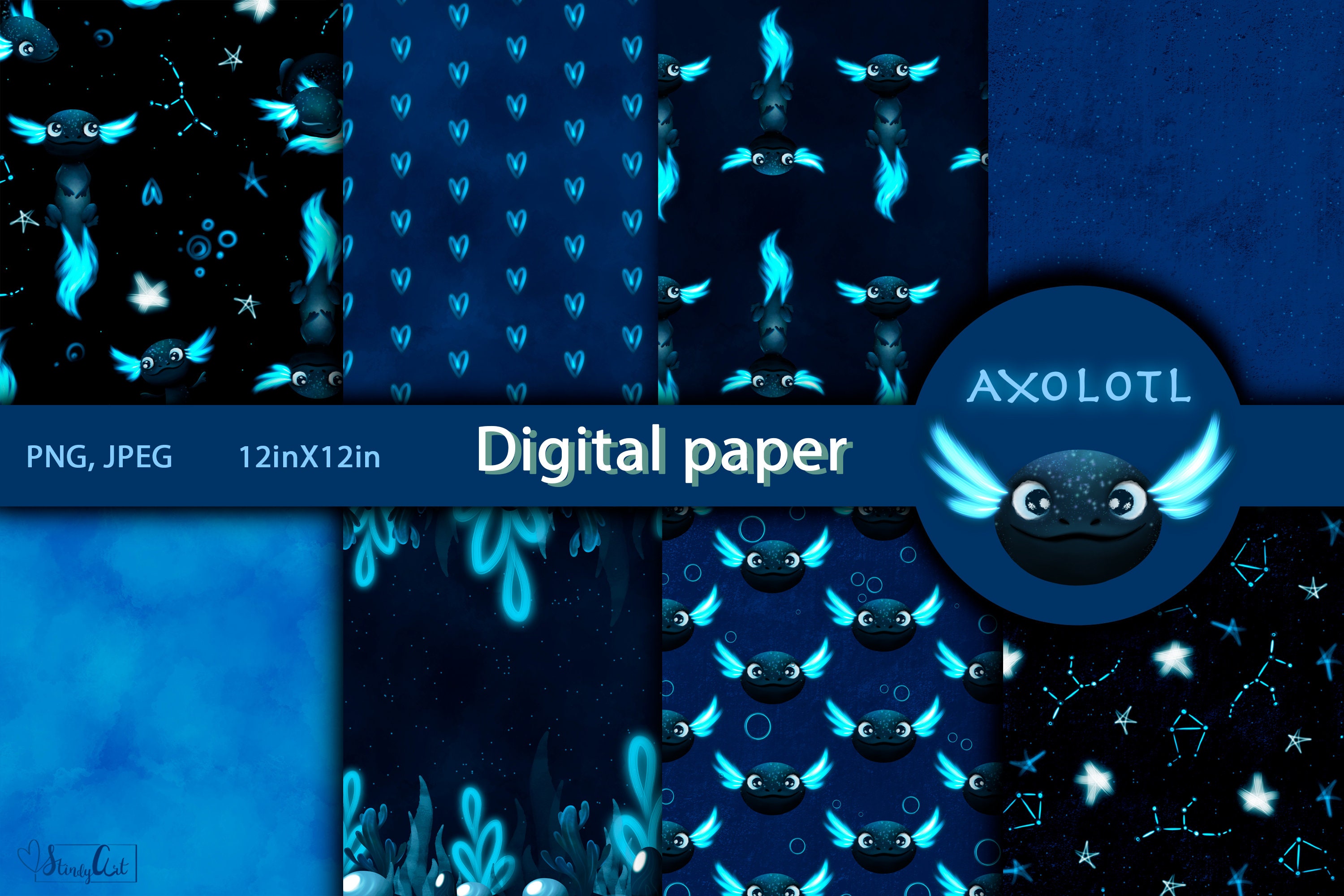 Axolotl Digital Paper for Boy Fabric and Printable Scrapbooking Paper ...