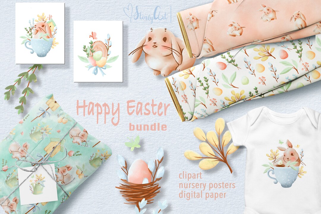 Watercolor Easter Clipart Bundle Contains Easter Png and Digital Paper ...
