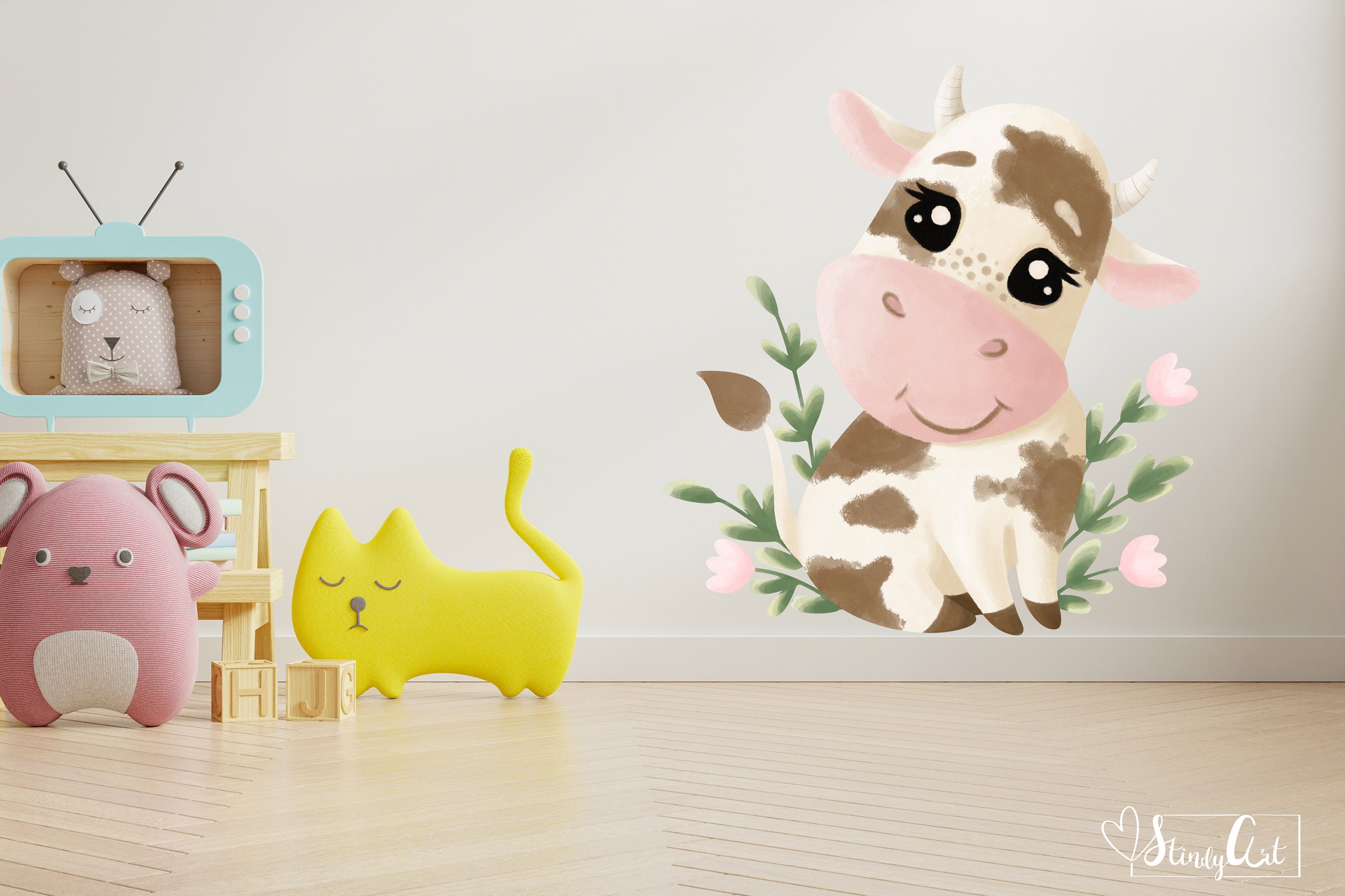 Baby Cow Clipart Watercolor Cow Png With Hornes, Moon, Stars, Flowers ...