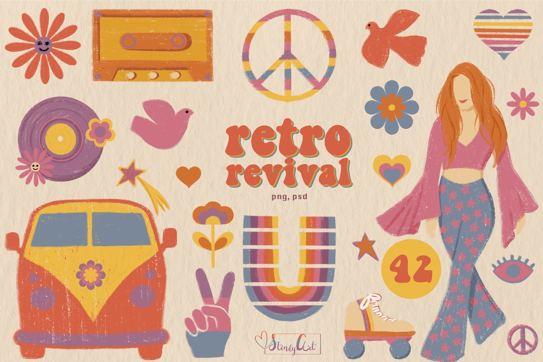 Groovy Clipart, 70's Clipart, Retro Flowers Hippie Art, Groovy Png ...