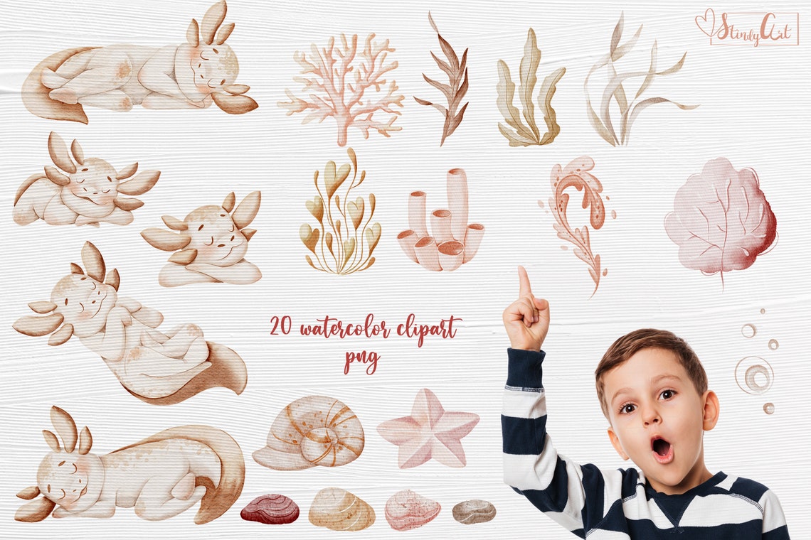 Watercolour Axolotl Png Nursery Beige Axolotl Clipart With - Etsy